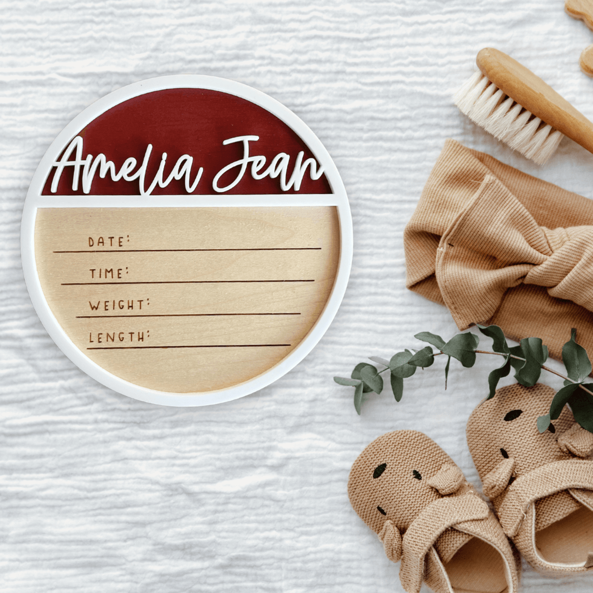 Acrylic + Wood Birth Announcement Round, Newborn Photo Prop – Grace ...