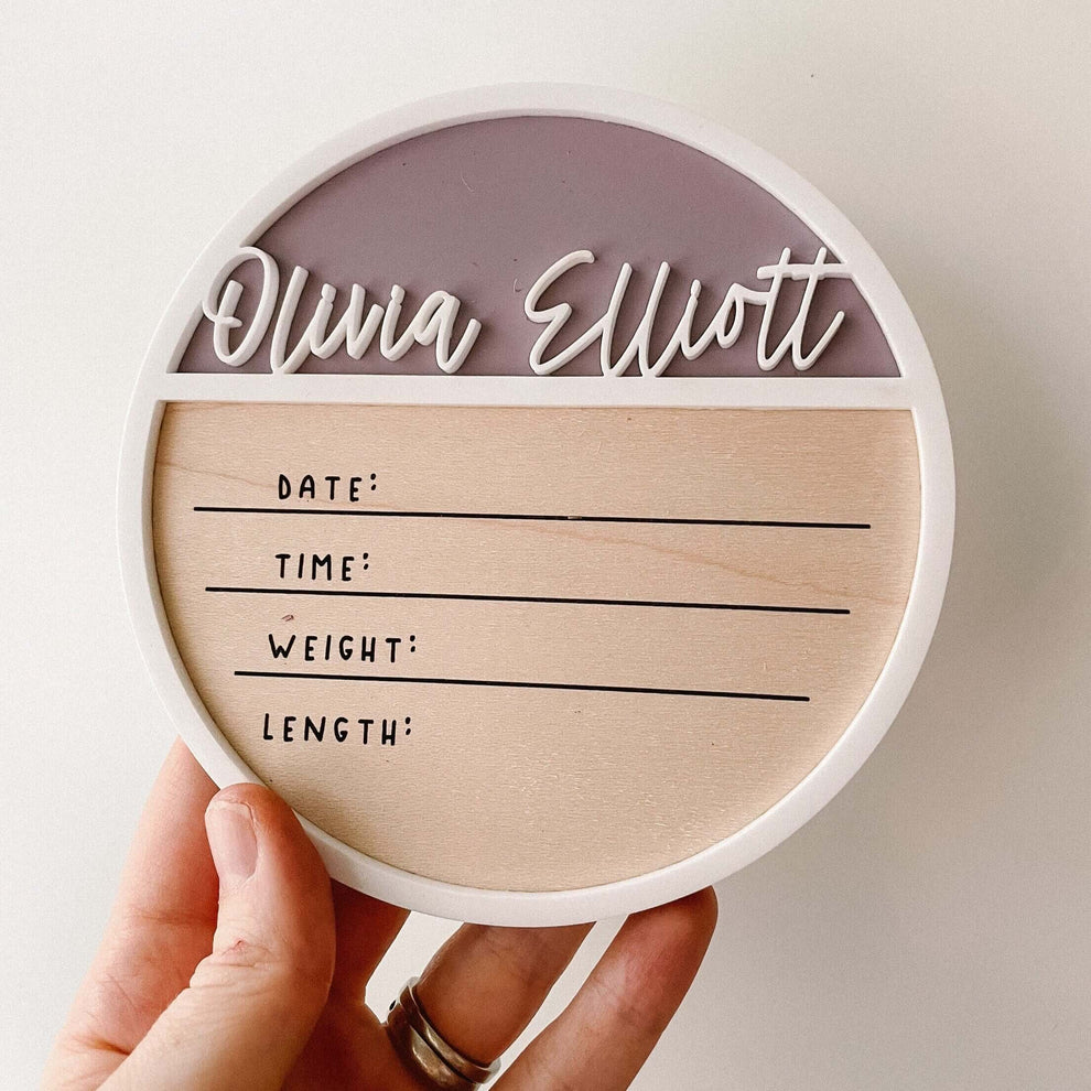 Acrylic + Wood Birth Announcement Round, Newborn Photo Prop – Grace ...