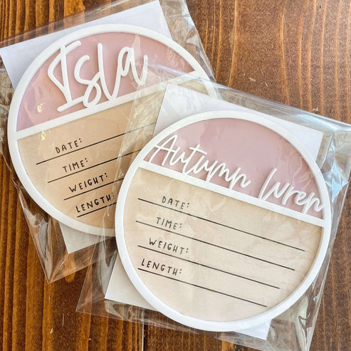 Acrylic + Wood Birth Announcement Round, Newborn Photo Prop – Grace ...