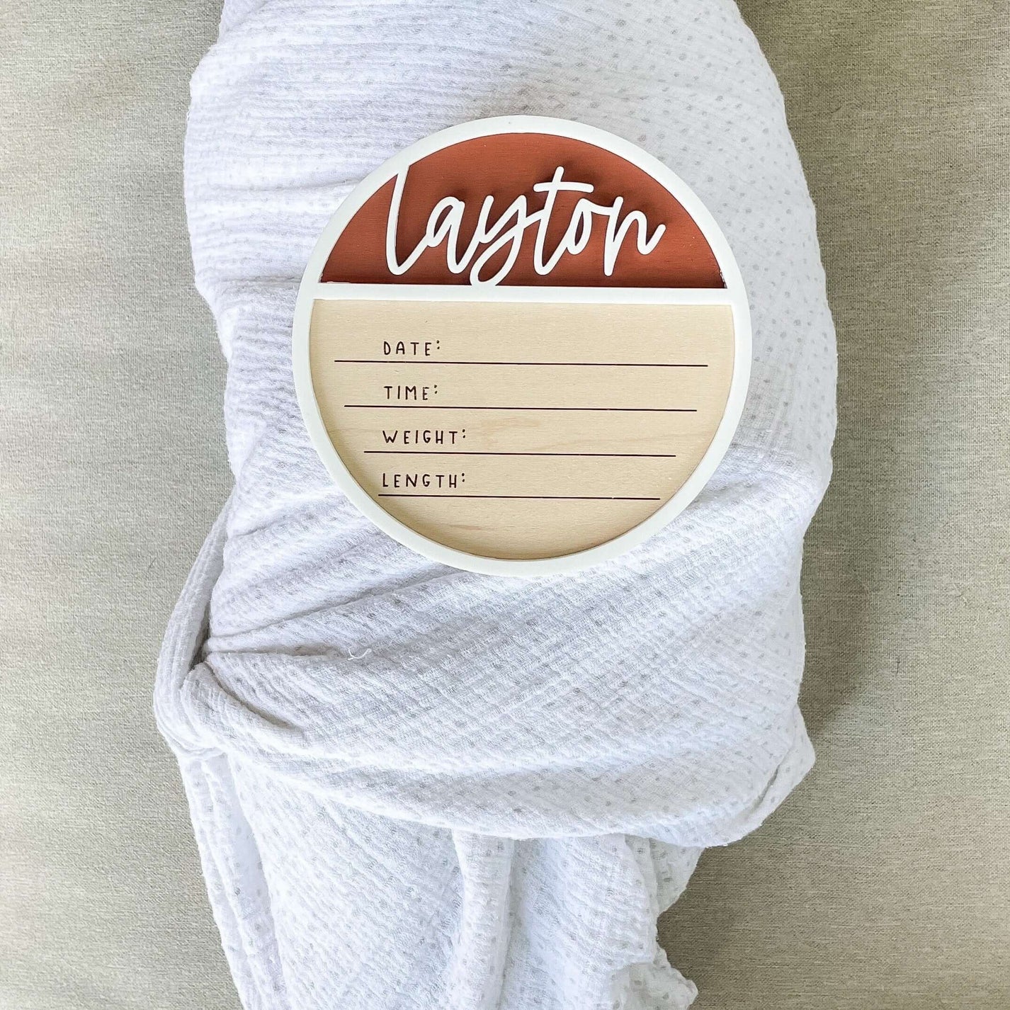 Acrylic + Wood Birth Announcement Round, Newborn Photo Prop – Grace ...