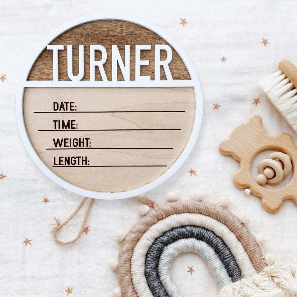 Acrylic + Wood Birth Announcement Round, Newborn Photo Prop – Grace ...